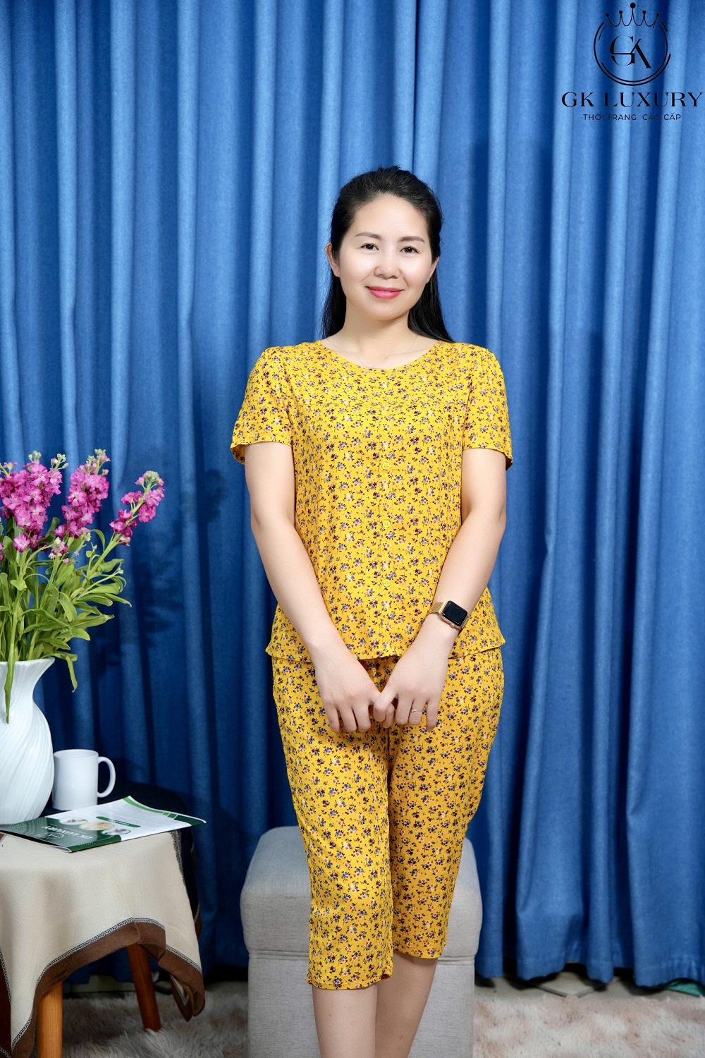 Bộ lanh nhung cộc ngố hoa Gk99